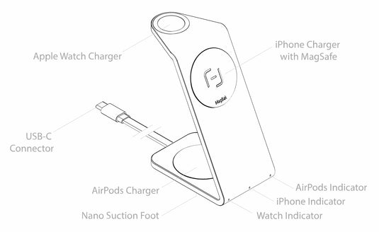 MagBak MultiCharger 3-in-1 Stand | Charge iPhone, Airpods & Apple Watch