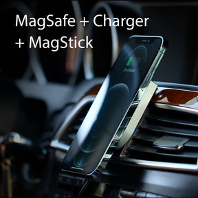 MagBak Magnetic Car Mount & Charger | Wireless MagSafe Charging | USB